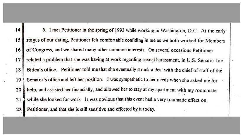 Court Document Filed In 1996 Confirms Tara Reade Told Of Harassment In