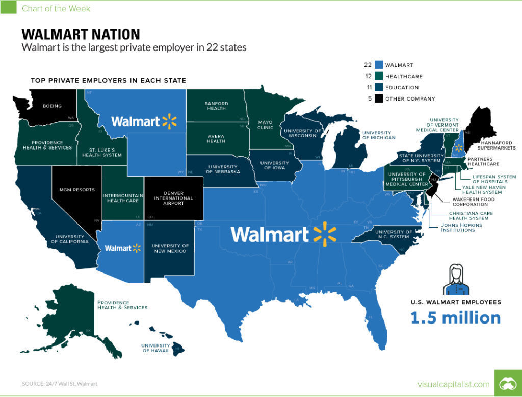 Walmart Nation: Map that shows the largest employer in every American ...