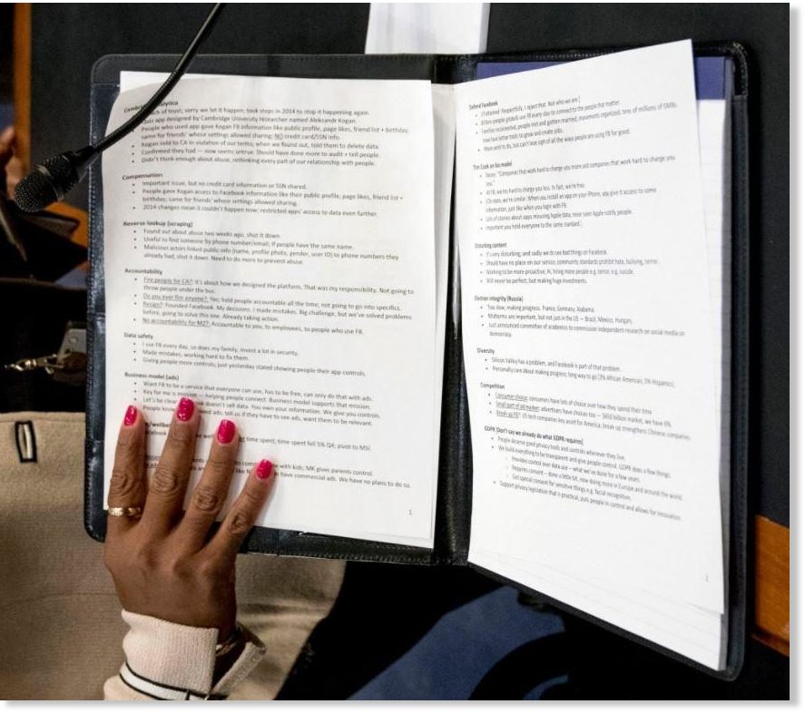 Zuckerberg reveals his thinking at Congressional hearing - leaves notes ...