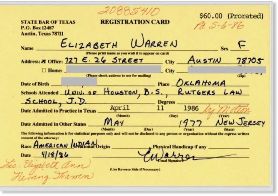 Elizabeth Warren called herself 'American Indian' on 1986 Texas state ...